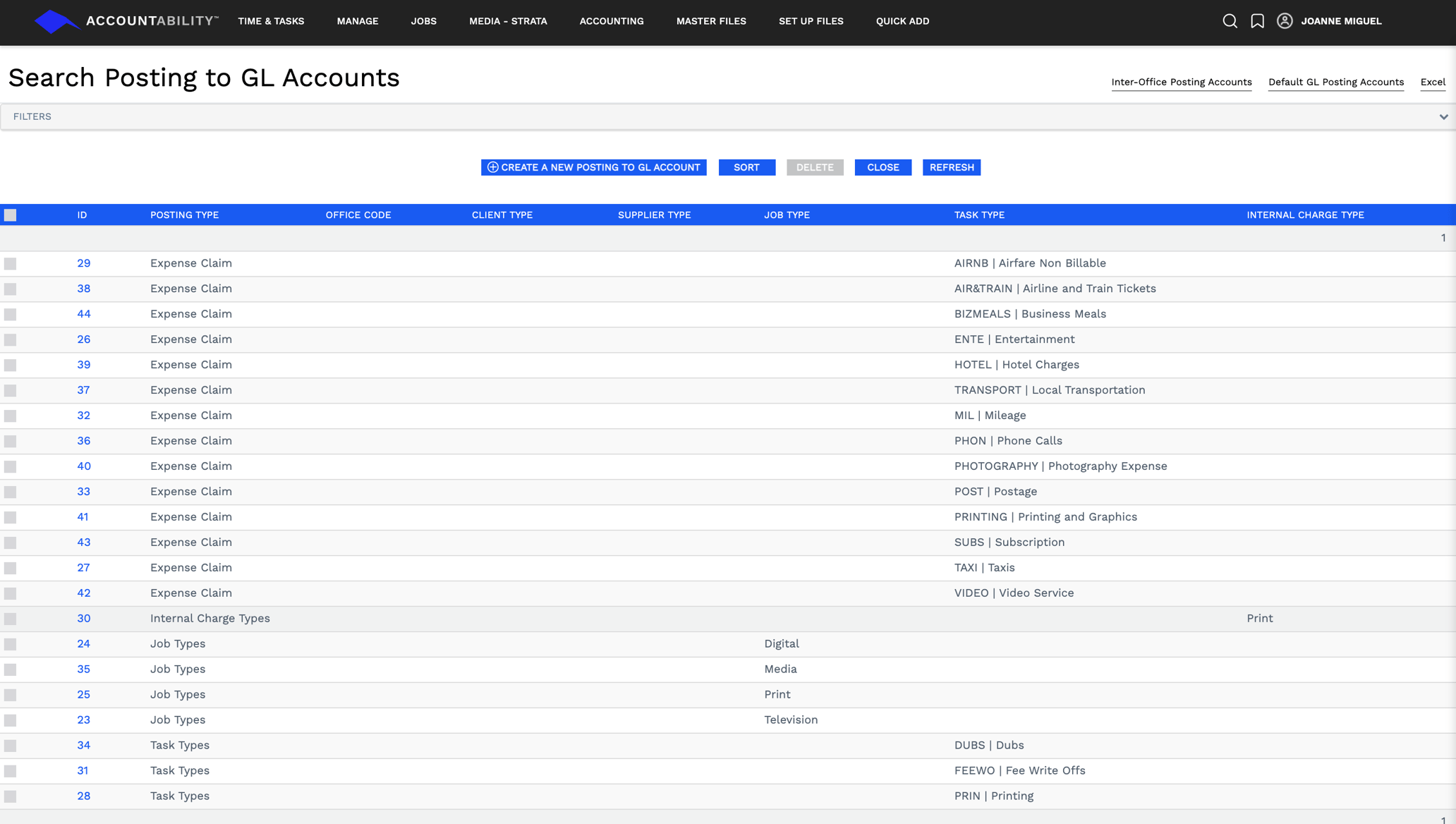 General ledger postings
